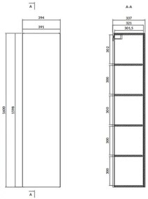 Cersanit Larga, vysoká skříňka 40x160 cm, šedá matná, S932-021