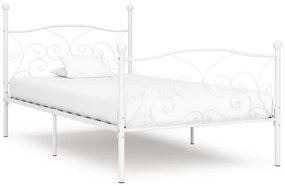 Rám postele s laťkovým roštem bílý kov 90 x 200 cm