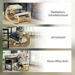 HOMCOM Klekací Židle, Ergonomická Houpací Dřevěná Klekací Židle, Nastavitelná Klekací Stolička pro Domácí Kancelář, Zlepšení Držení Těla, Bolesti Zad…
