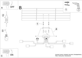 Stropní svítidlo Vector 8, černé tělo svítidla