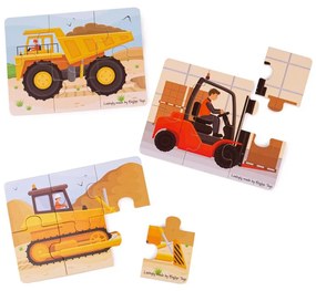 Bigjigs Toys Puzzle 3v1 Stavební stroje