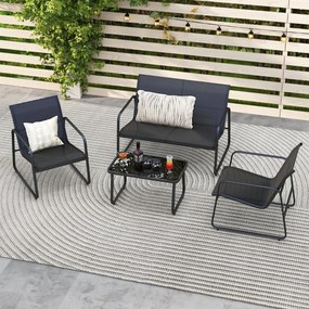 Costway 4 TLG. Terrassenmöbel-Set mit Kaffeetisch aus Gehärtetem Glas Sitzgruppe