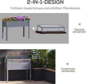 Outsunny Dřevěný Zahradní Záhon s Krytem 2-v-1 Skleník pro Rajčata Zeleninový Záhon Bylinkový Záhon na Balkon a Terasu Polykarbonát Šedý 120 x 54 x 1…