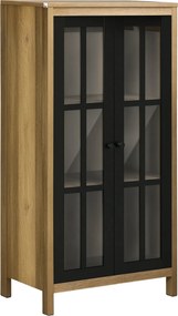HOMCOM Moderní skleněný sekretář se 2 dveřmi, skříň do obývacího pokoje, 60x35x120cm, hnědá | Aosom