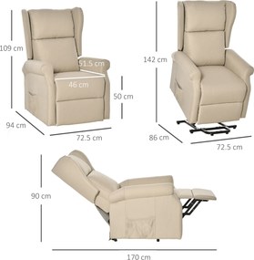 HOMCOM TV křeslo se stojánkem ergonomické elektricky nastavitelné s funkcí polohování 72,5 x 94 x 109 cm krémové barvy pro pohodlné sezení | Aosom.de