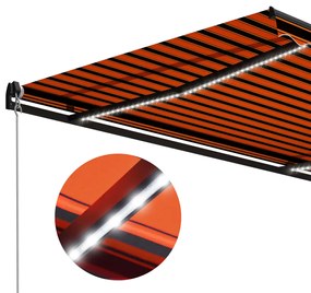 vidaXL Ručně zatahovací markýza LED světlo 300x250 cm oranžová a hnědá