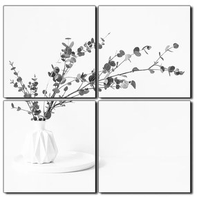 Obraz na plátně - Větev eukalyptu v bílé váze na bílém pozadí - čtverec 3272QE (60x60 cm)