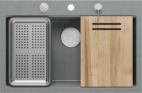 Šedý kuchyňský granitový dřez QUADRON Marc 110 s příslušenstvím bez baterie