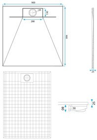 Čtvercová sprchová vanička z SMC kompozitu REA BAZALT CARRARA 90x90 cm, bílý mramor
