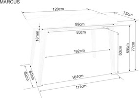 Jídelní stůl Marcus 120 cm z masivu bílý mramor/dub přírodní