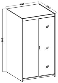Šatní skříň ELENA 2D 1L + zrcadlo + nástavec | 89,7 cm | dub sonoma