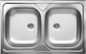 Kuchinox 50, 2-komorový nerezový dřez 800x500x140 mm pro překrytí skříňky, ocelová, LAV-SK5_020T