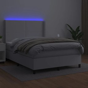 Box spring postel s matrací a LED bílá 140x200 cm umělá kůže 3139266