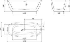 Mexen Luvo Slim volně stojící vana 170 x 75 cm, bílá, bílý přepad - 52801707500-20