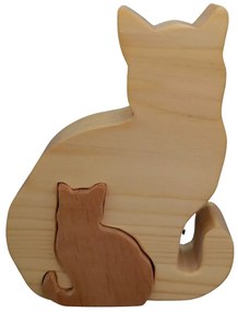 AMADEA Dřevěné puzzle kočky, masivní dřevo dvou druhů dřevin, 11,5x15x3 cm