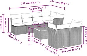 vidaXL 8dílná zahradní sedací souprava s poduškami polyratan [3255848] Barva: Černá a krémová