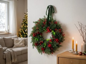 Adventní věnec na dveře RED BERRIES Ø 35 cm, zelený/červený