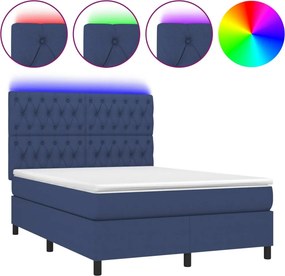 Box spring postel s matrací a LED modrá 140x200 cm textil 3135123