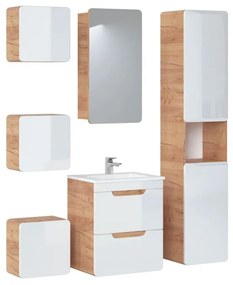 COMAD Koupelnová sestava - ARUBA white, 50 cm, sestava č. 14, dub craft/lesklá bílá