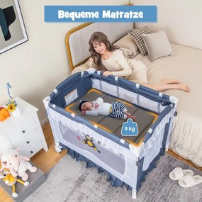 Costway 4 v 1 Dětská postýlka s odnímatelným baldachýnem s kolečky