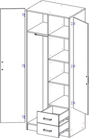 Skříň se zrcadlem 2D2S kašmír / dub artisan Kami