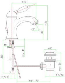 Sapho KIRKÉ WHITE stojánková umyvadlová baterie s výpustí, bílá páčka, bronz, KI02BB