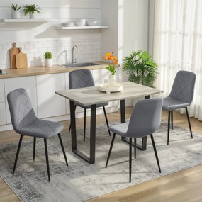 HOMCOM Sada 4 moderních jídelních židlí potažených sametem se ocelovými nohami do obývacího pokoje 45x54x87 cm Šedá