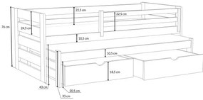 Dětská postel z masivu borovice JOLANA s přistýlkou a šuplíky - 200x90 cm - PŘÍRODNÍ BOROVICE