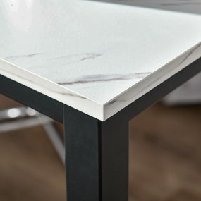 HOMCOM Barový stůl s mramorovým vzhledem, kuchyňský stůl s nastavitelnými nohami do obývacího pokoje, jídelny, ocel 120 x 40 x 100 cm Bílá+Černá
