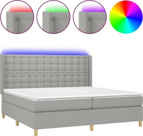 Box spring postel s matrací a LED světle šedá 200x200 cm textil 3139221