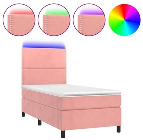 vidaXL Box spring postel s matrací a LED růžová 100x200 cm samet