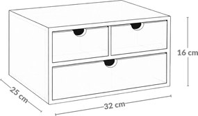 Bambusový organizér na stůl HEGO, 16 cm, 3 zásuvkový s zásuvkami