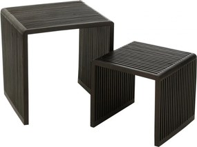 Sada 2 konferenčních stolků Cubic z teaku černá – 50*45*50 / 40*40*35 cm