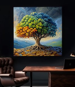 Obraz na plátně - Strom života Bouřka přichází FeelHappy.cz Velikost obrazu: 80 x 80 cm