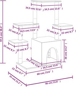 Škrabadlo pro kočky se sisalovými sloupky světle šedé 97,5 cm 172050