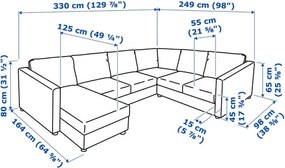 VIMLE Rohová pohovka, 5místná, s lenoškou/Grann/Bomstad černá