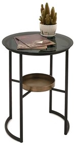 Černý kovový odkládací stolek se skleněnou deskou Dion- Ø 43*55 cm
