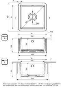 Deante Lumi, 1-komorový keramický dřez 457×457×205 mm, bílá, DEA-ZCU_610B