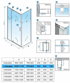 BPS-koupelny Obdélníkový sprchový kout HYD-OK06C 110x80 černá/transparent - bez vaničky