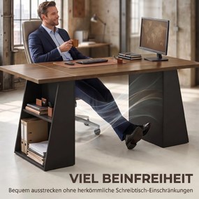 HOMCOM Psací stůl se 4 otevřenými policemi, industriální design, 140 cm, hnědo-černý