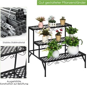 Costway Flower Rack 3-vrstvý kovový stojan na rostliny – 70 × 60 × 60 cm, černý