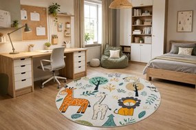 Dětský koberec protiskluzový BAMBINO 61570 krémový / zelený kruh