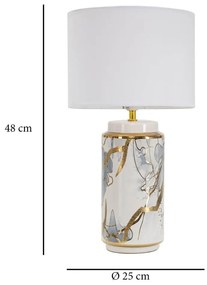 Keramická stolní lampa s textilním stínidlem v bílo-zlaté barvě (výška 48 cm) Glam Abstract – Mauro Ferretti