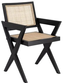 OnaDnes -20% Černá dřevěná jídelní židle Eichholtz Augustin s ratanovým výpletem