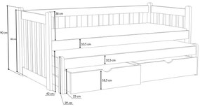 Dětská postel z masivu borovice KRYŠPÍN s přistýlkou a šuplíky - 200x90 cm - PŘÍRODNÍ BOROVICE