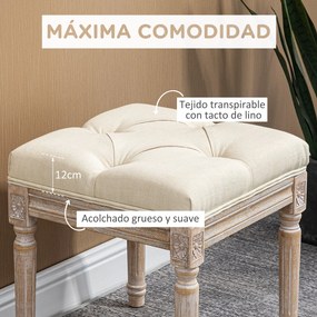 HOMCOM Stolička na konci postele, lavice s dřevěnými nohami a polstrovaným sedadlem 120 kg nosnost, lavice do předsíně 40x40x43 cm Béžová