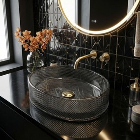Rea Mirella Black, umyvadlo na desku 495x380x125 mm, kouřové sklo-černá, REA-U3524