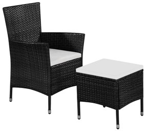 vidaXL Zahradní židle a stolička s poduškami polyratan černé