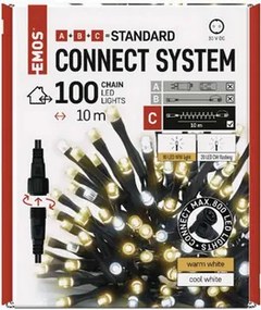 Propojovací vánoční řetěz bez zdroje EMOS Connecting D1AN02 100LED 10m teplá/studená bílá blikající