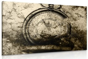 Obraz starožitné hodiny v sépiovém provedení - 60x40 cm